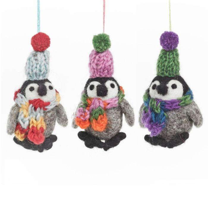 Handmade Felt Frosty Penguins Hanging Christmas Decorations | FeltSoGood